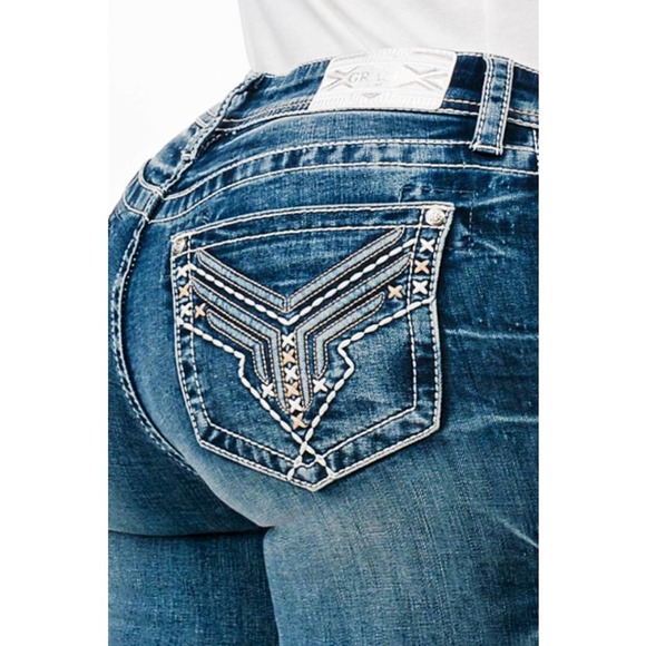 Grace in LA | Jeans | Grace In La Womens Stone Washed Blue Embroidered ...
